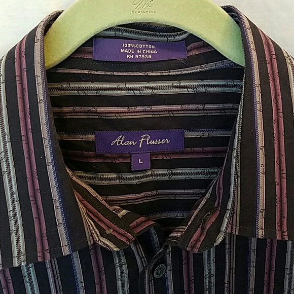 Alan Flusser | Shirts | Alan Flusser Sz L Button Front Purple Stripe Shirt | Poshmark
